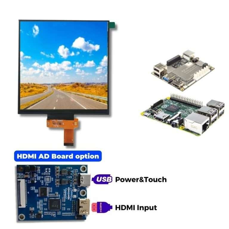 7.6-inch LCD, 800x800, High Brightness, MIPI, with Touch and HDMI option